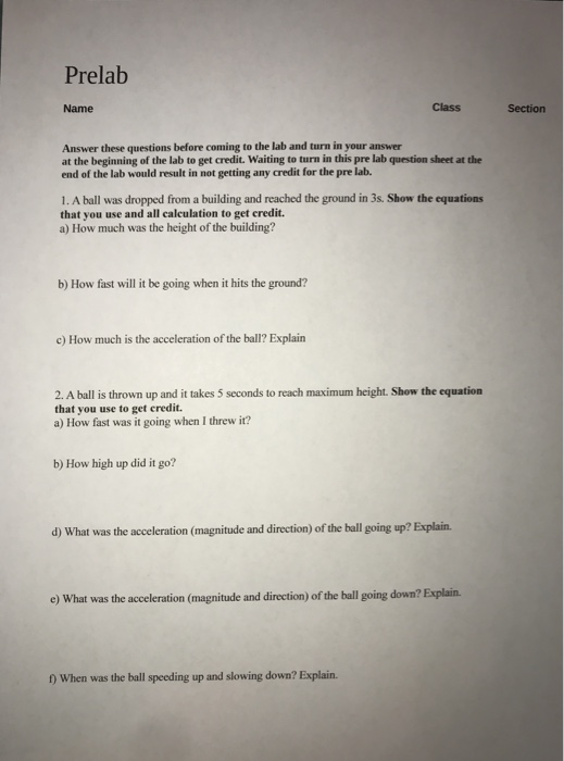 Solved Prelab Name Class Section Answer these questions | Chegg.com
