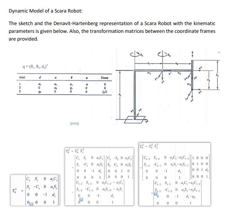 Solved Find The Dynamic Model Of The Scara Robot 