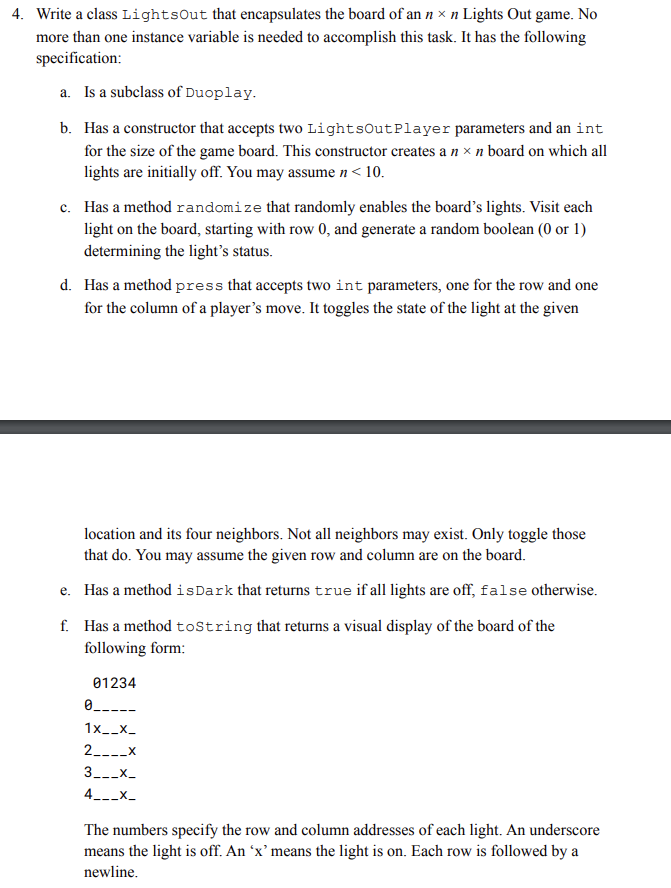 in Java, my LightsOut and LightsOutPlayer classes | Chegg.com