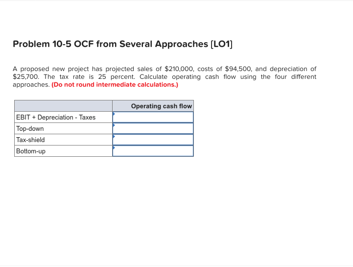 Solved Problem 10-5 OCF from Several Approaches [L01 A | Chegg.com