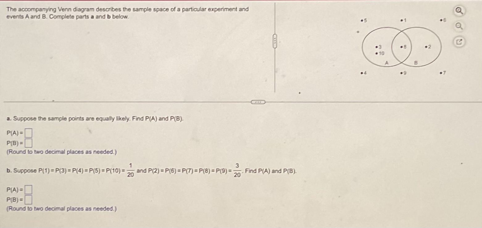 Consider The Experiment Depicted By The Venn Diagram Solved