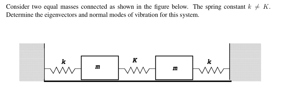 Solved Consider two equal masses connected as shown in the | Chegg.com