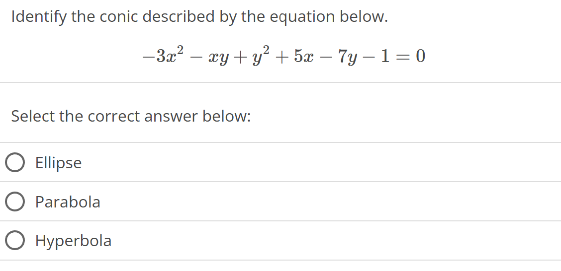 Identify the conic described by ﻿the equation | Chegg.com