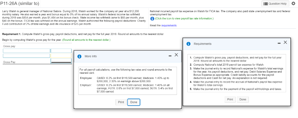 Solved P11-26A (similar to) Question Help ayroll tax expense | Chegg.com