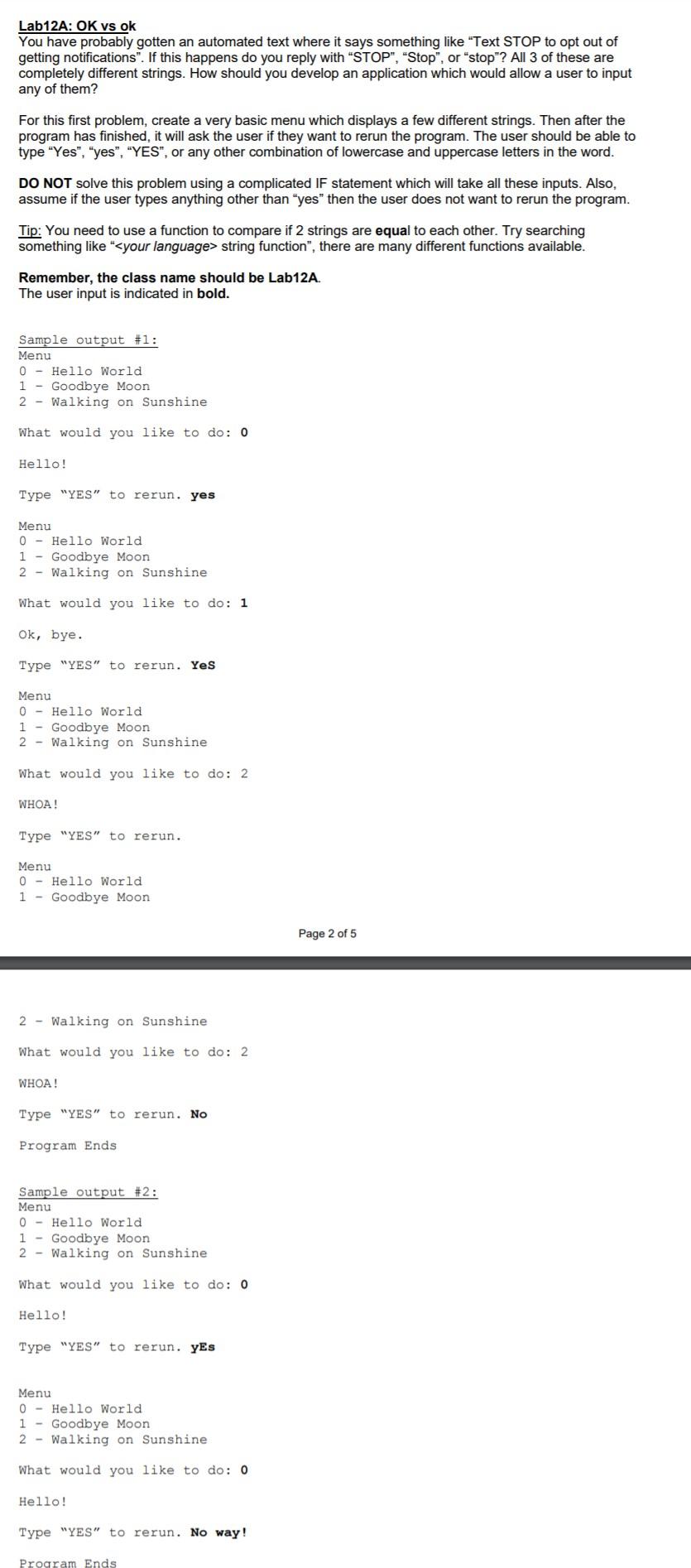 Solved Lab12A: OK vs ok You have probably gotten an | Chegg.com