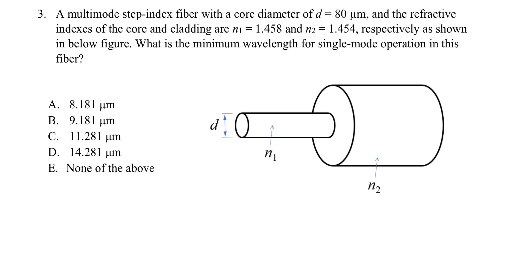 Solved 3. A multimode step-index fiber with a core diameter | Chegg.com
