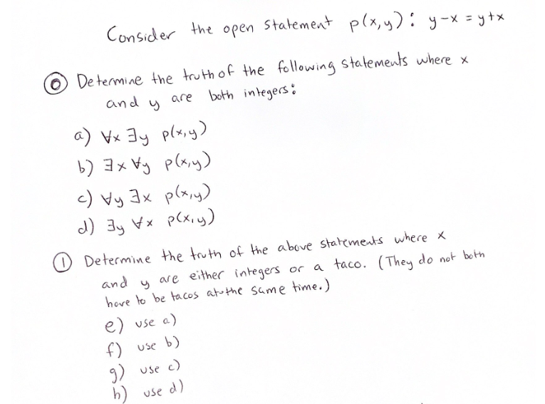 Solved Consider the open statement p(x,y): y-x=ytx are © | Chegg.com