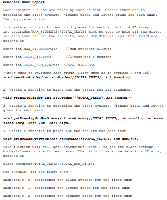 Solved Semester Exam Report Each semester 3 exams are taken | Chegg.com