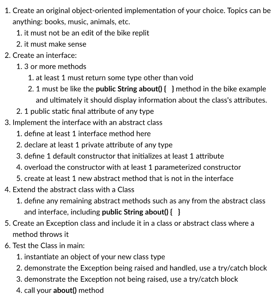 Solved 1. Create an original object-oriented implementation | Chegg.com