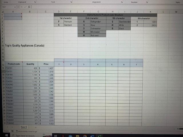 Solved In F16: Use the product code breakdown provided at | Chegg.com
