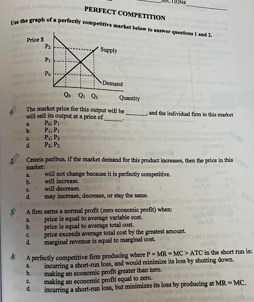 Solved Use the graph of a perfectly competitive market below | Chegg.com