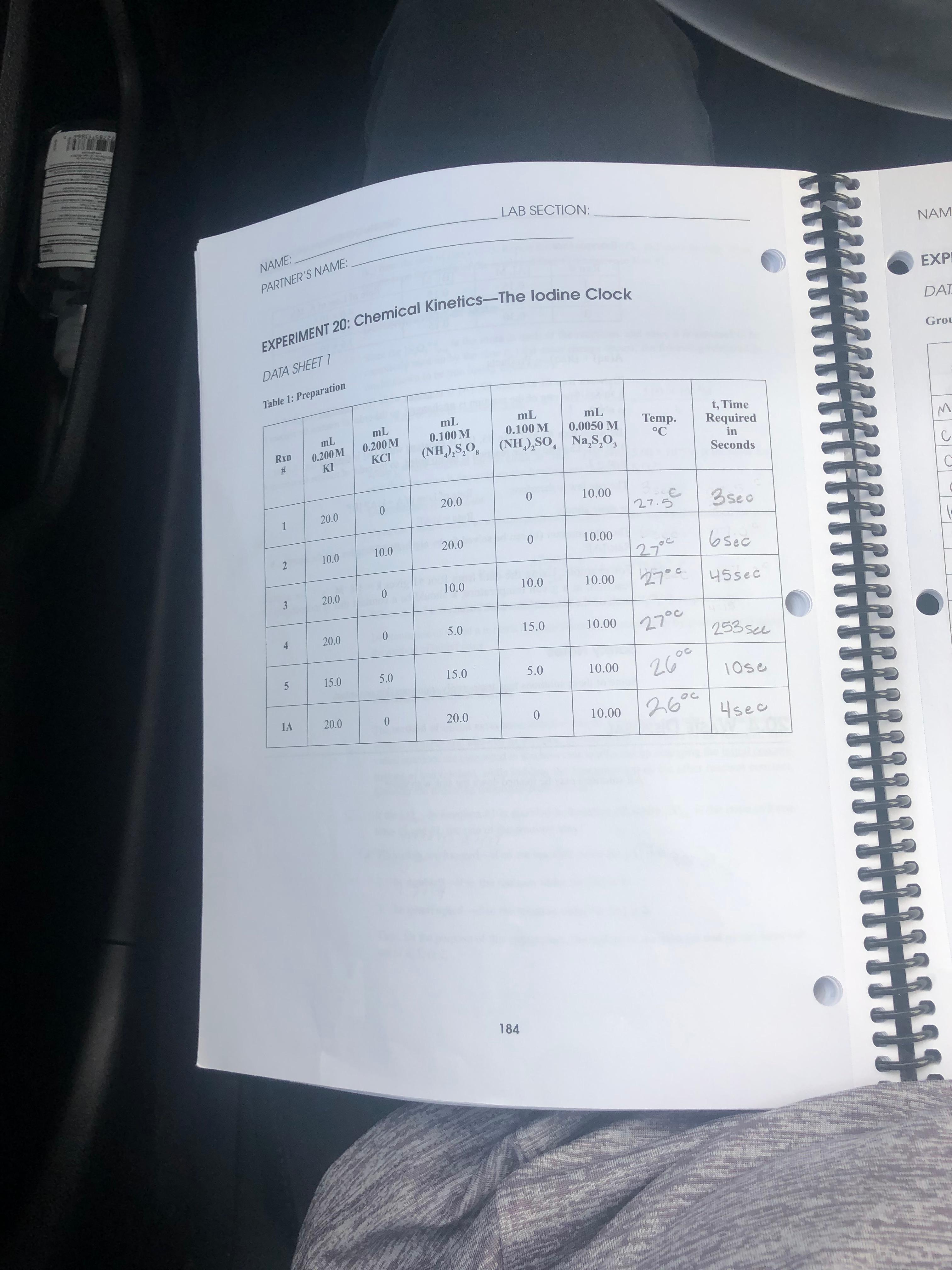 Solved EXPERIMENT 20: Chemical Kinetics-The lodine Clock LAB | Chegg.com
