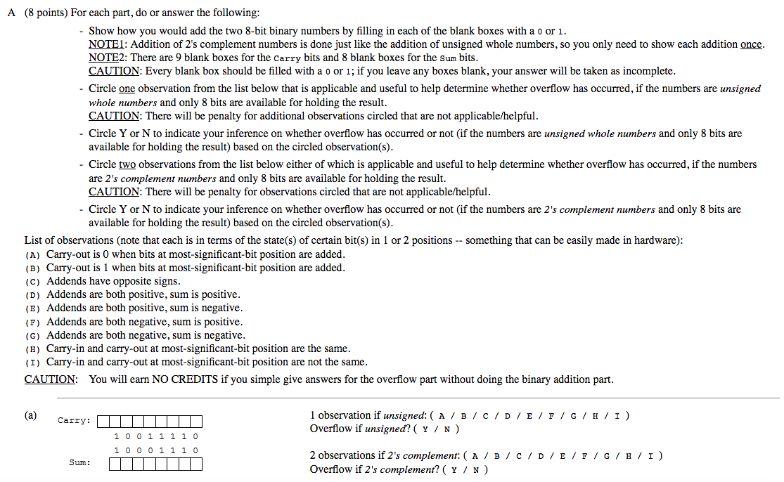 Solved A (8 points) For each part, do or answer the | Chegg.com