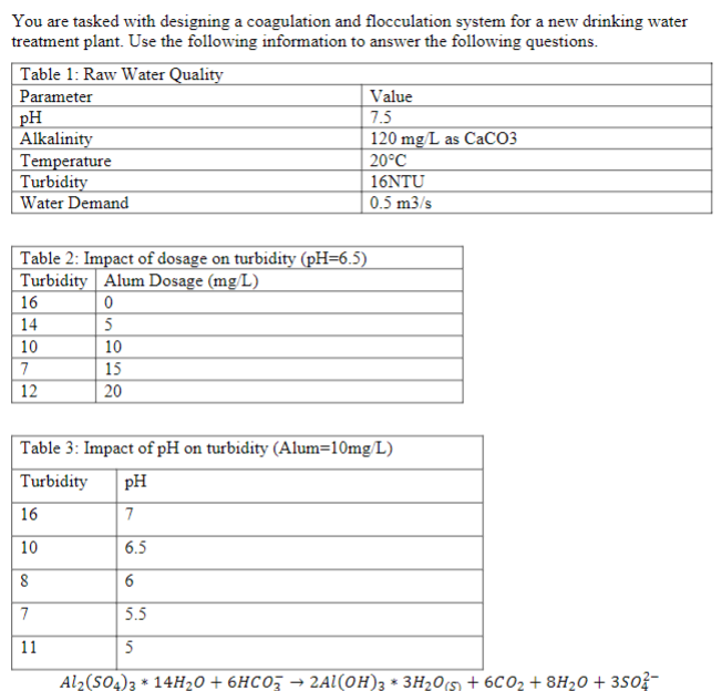 Solved You are tasked with designing a coagulation and | Chegg.com