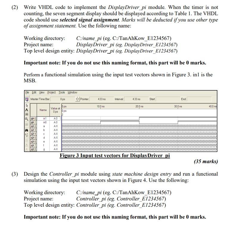 Solved (2) Write VHDL code to implement the Display | Chegg.com