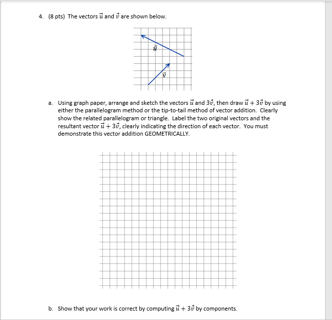 Solved 4. (8 pts) The vectors ū and are shown below. v a. | Chegg.com