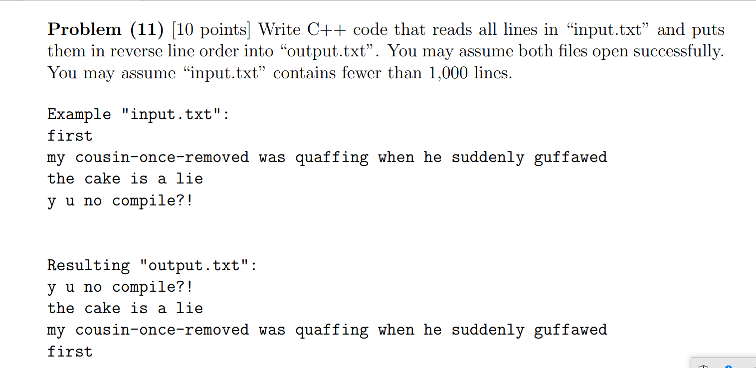 Solved Problem (11) [10 points) Write C++ code that reads | Chegg.com