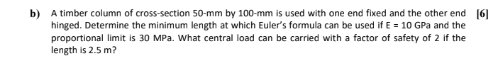 Solved b) A timber column of cross-section 50-mm by 100-mm | Chegg.com