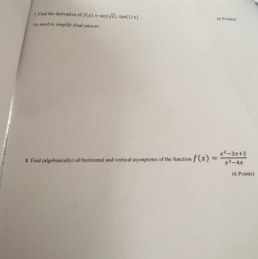 Solved 7. Find the derivative of f(x)=sec(x)⋅tan(1/x) (6 | Chegg.com