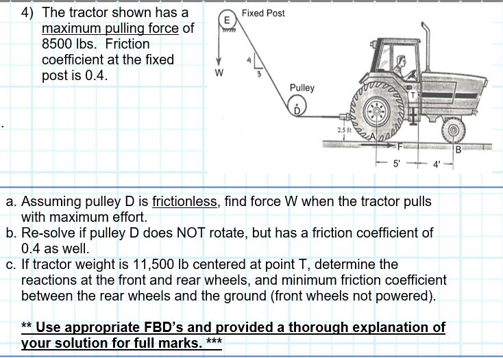 Solved Fixed Post 4) The tractor shown has a maximum pulling | Chegg.com