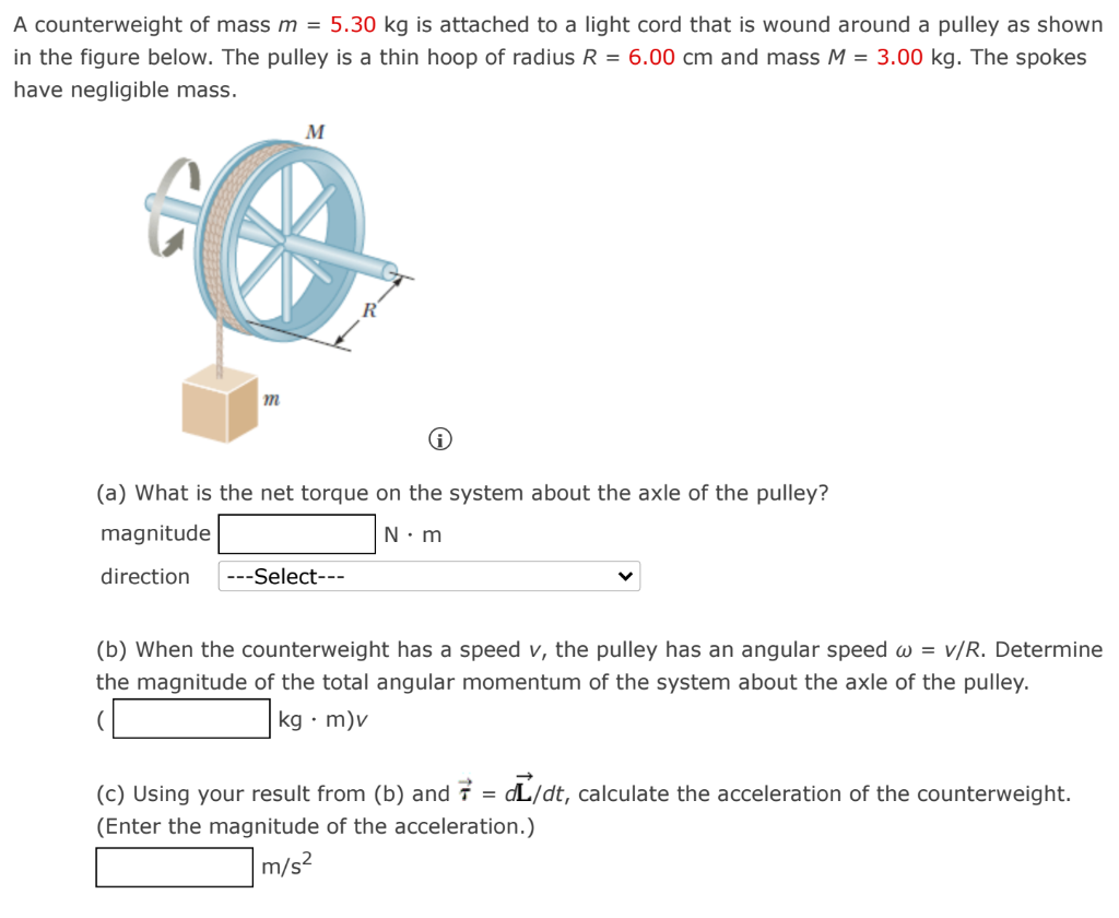Solved A counterweight of mass m=5.30 kg is attached to a | Chegg.com
