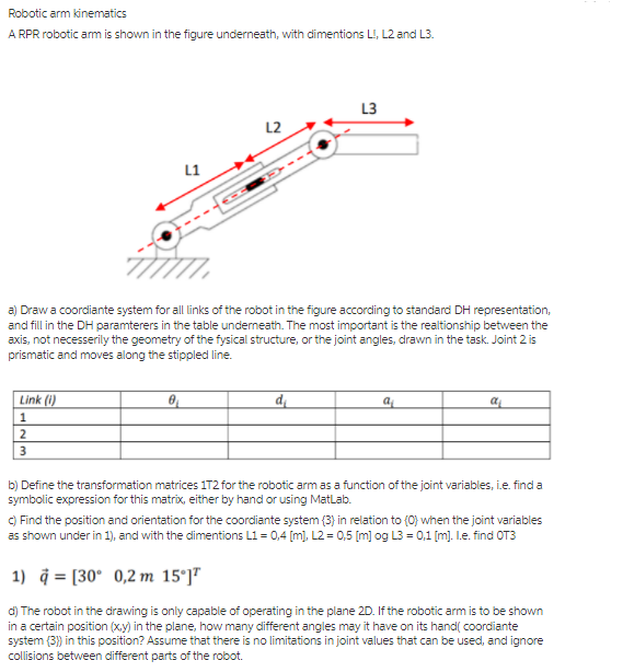 Solved Robotic arm kinematics A RPR robotic arm is shown in | Chegg.com