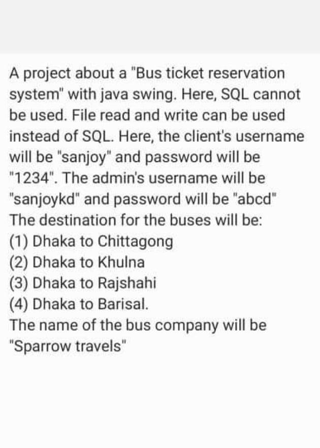Solved A project about a "Bus ticket reservation system" | Chegg.com