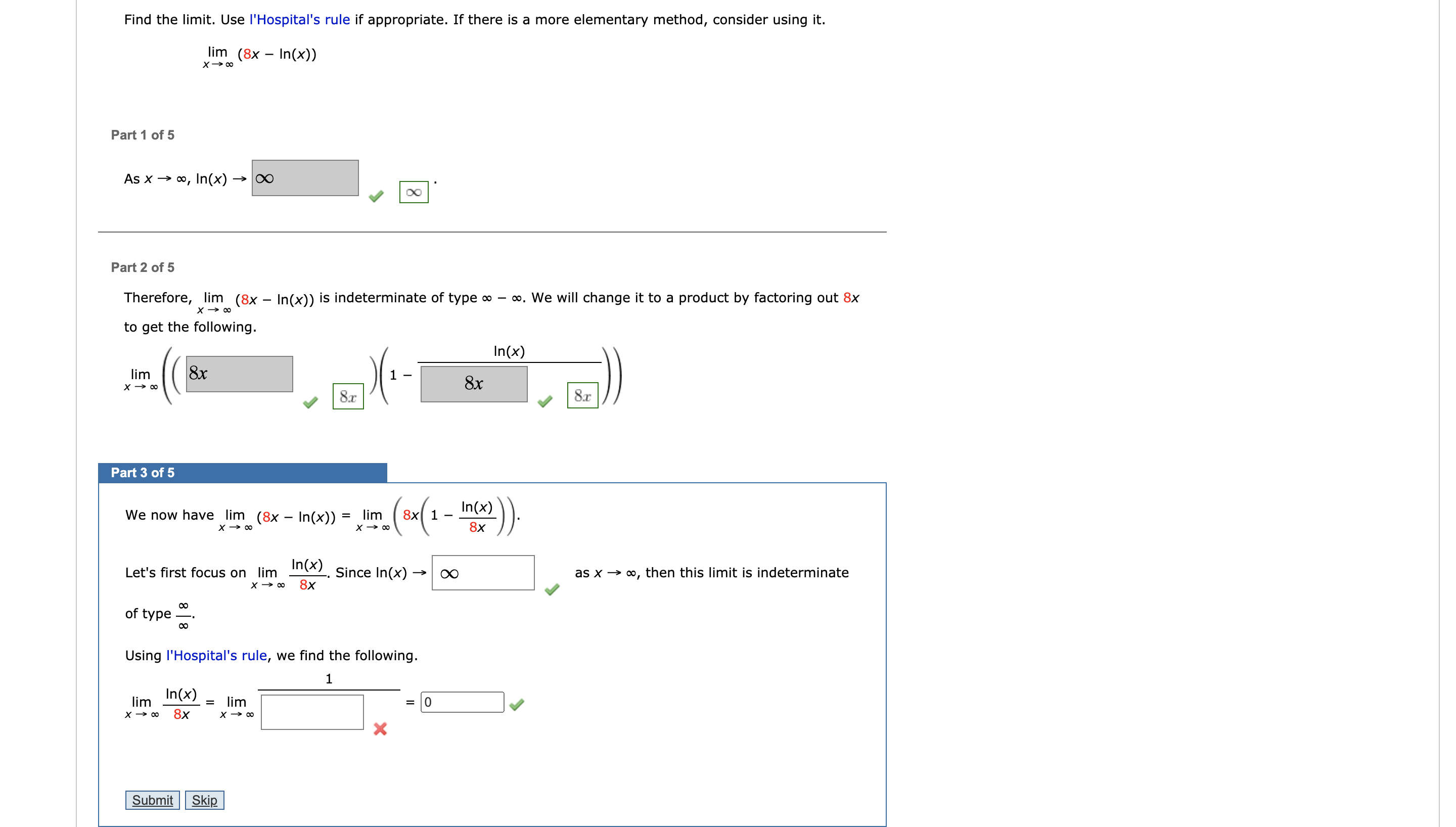 Solved Find The Limit Use Lhospitals Rule If Appropriate