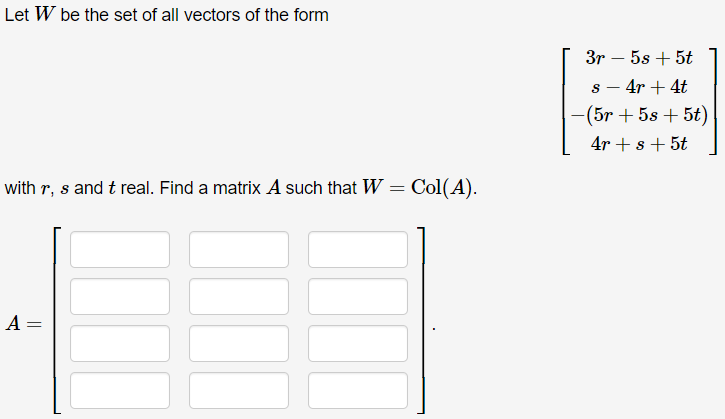 Solved Let W be the set of all vectors of the form | Chegg.com