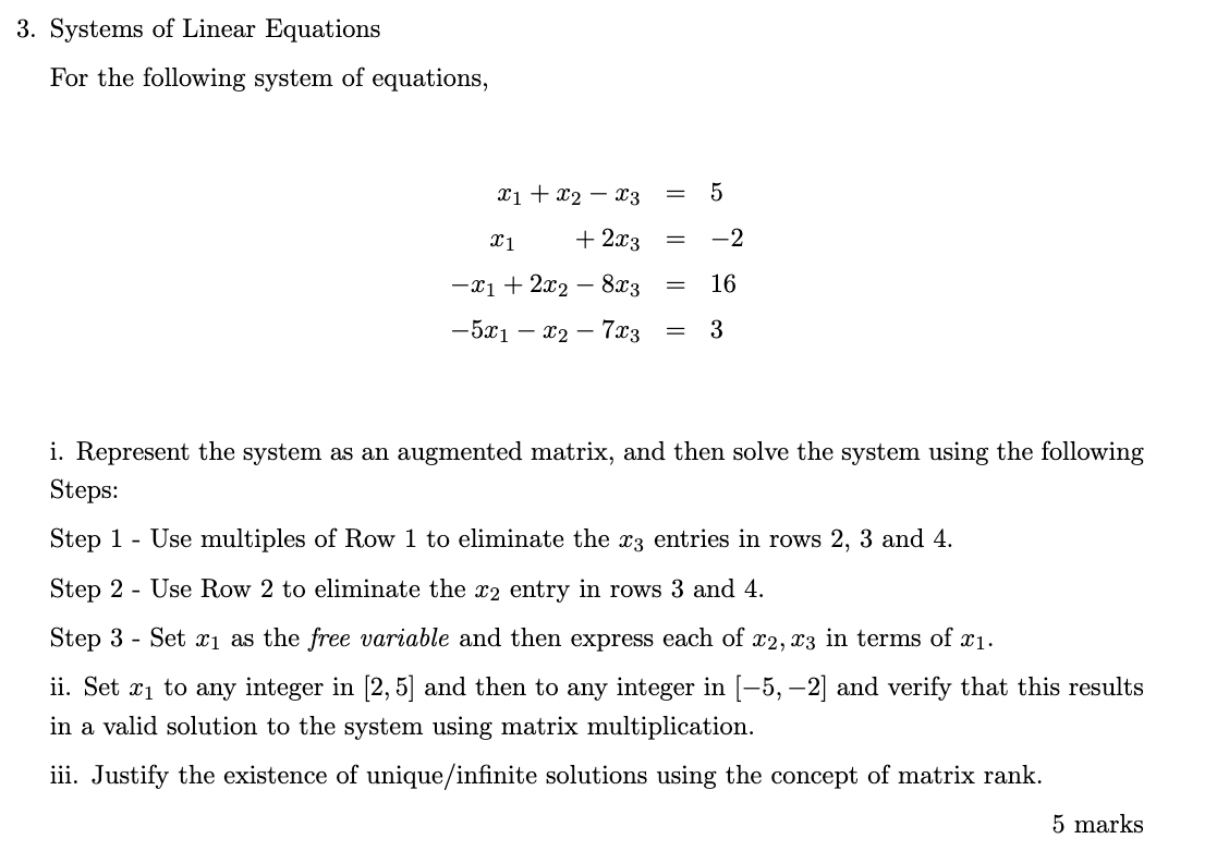 Solved 3. Systems of Linear Equations For the following | Chegg.com