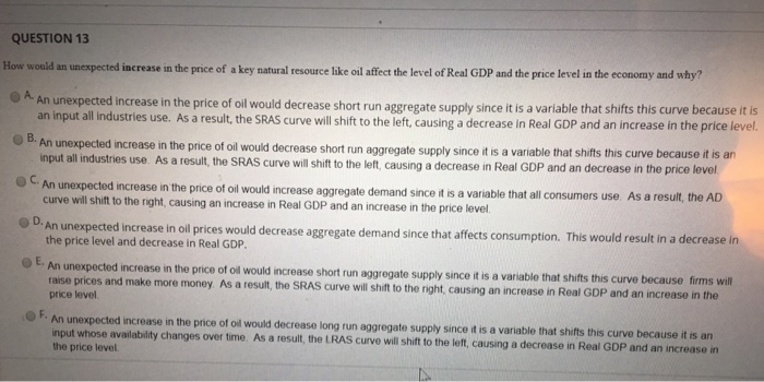 Solved How would an unexpected increase in the price of a | Chegg.com