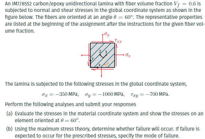 Solved An IM7/8552 carbon/epoxy unidirectional lamina with | Chegg.com
