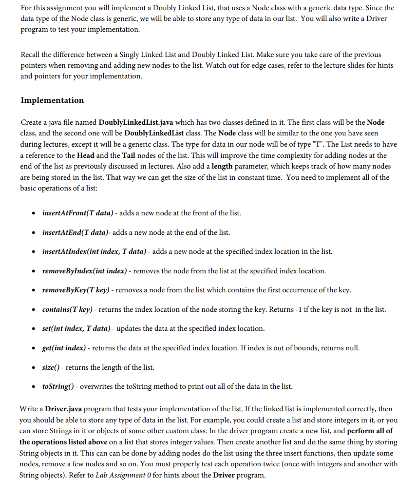 Solved For this assignment you will implement a Doubly | Chegg.com