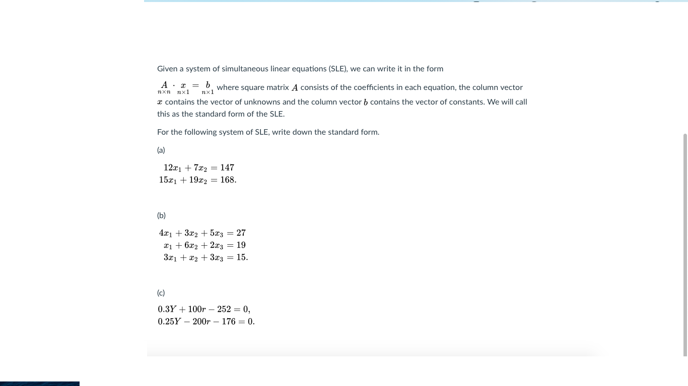 Solved Given a system of simultaneous linear equations | Chegg.com