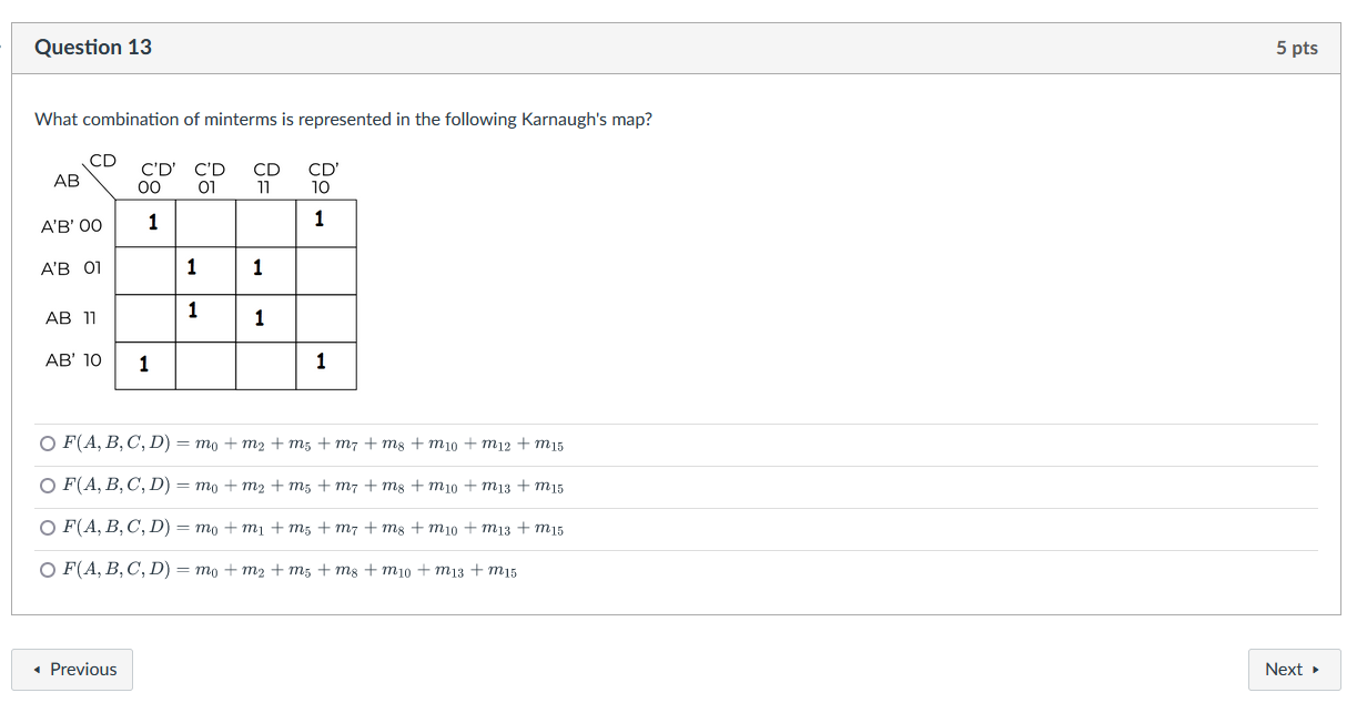 Solved What combination of minterms is represented in the | Chegg.com