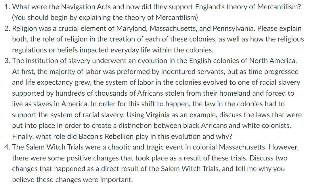 Solved 1. What were the Navigation Acts and how did they | Chegg.com