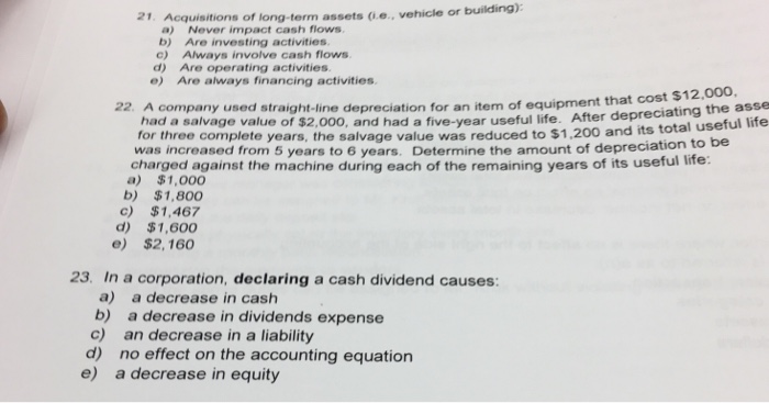 Solved Acquisitions of long-term assets (i.e., vehicle or | Chegg.com
