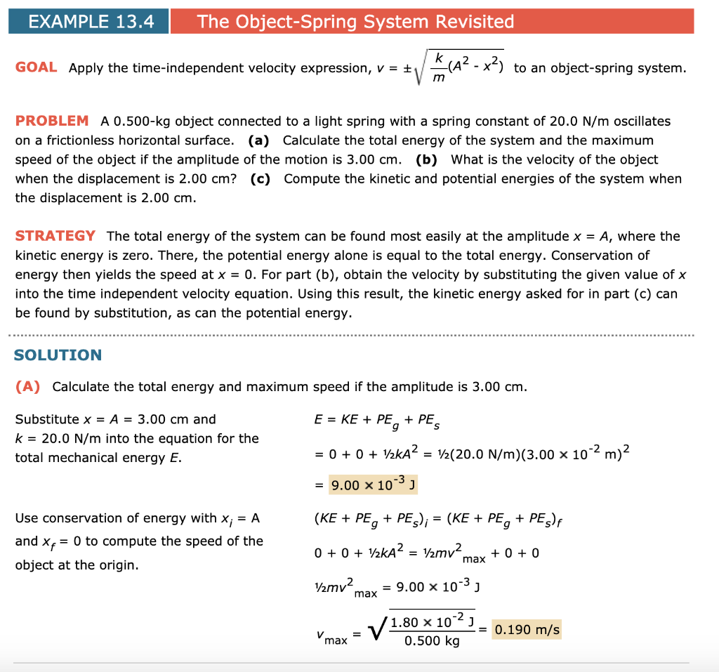 Solved EXAMPLE 13.4 The Object-Spring System Revisited GOAL | Chegg.com