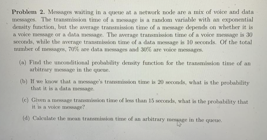 Solved Problem 2. Messages waiting in a queue at a network | Chegg.com