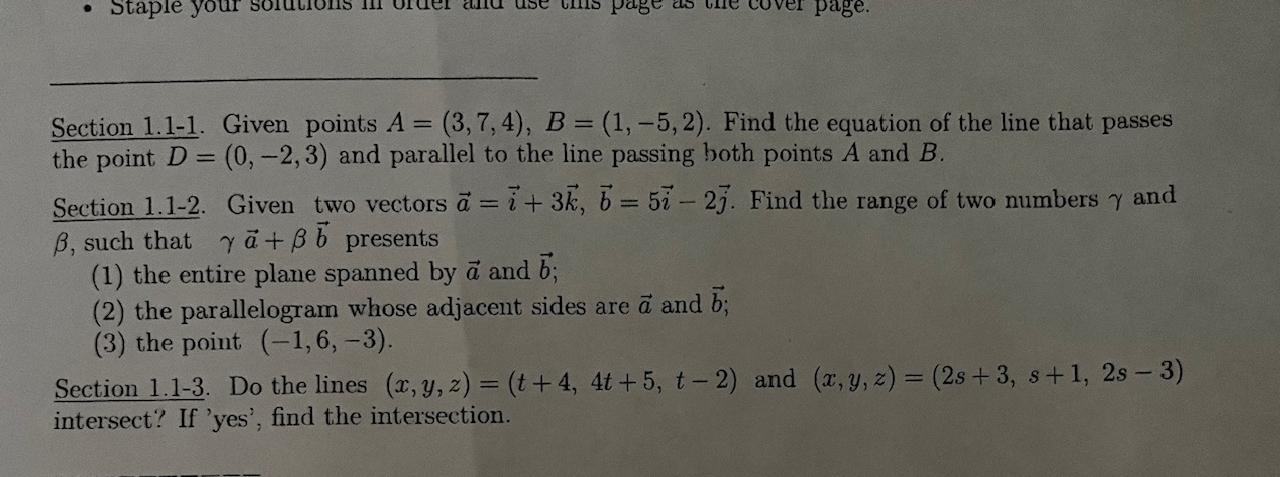 Solved Section 1.1-1. Given points A=(3,7,4),B=(1,−5,2). | Chegg.com