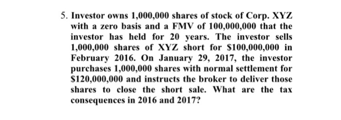 Solved 5. Investor owns 1,000,000 shares of stock of Corp. | Chegg.com