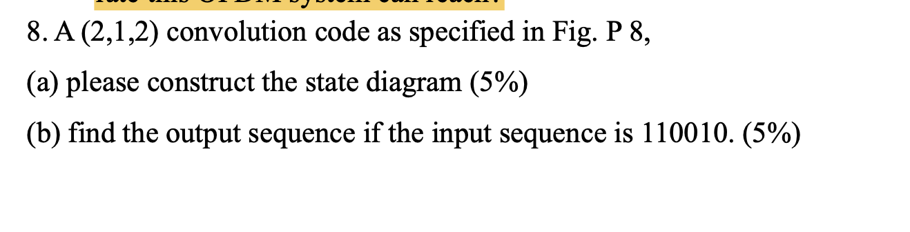 Solved 8. A (2,1,2) convolution code as specified in Fig. P | Chegg.com