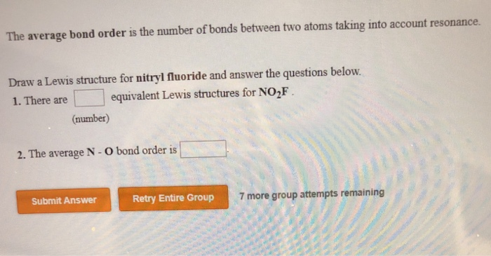 Solved The average bond order is the number of bonds between | Chegg.com