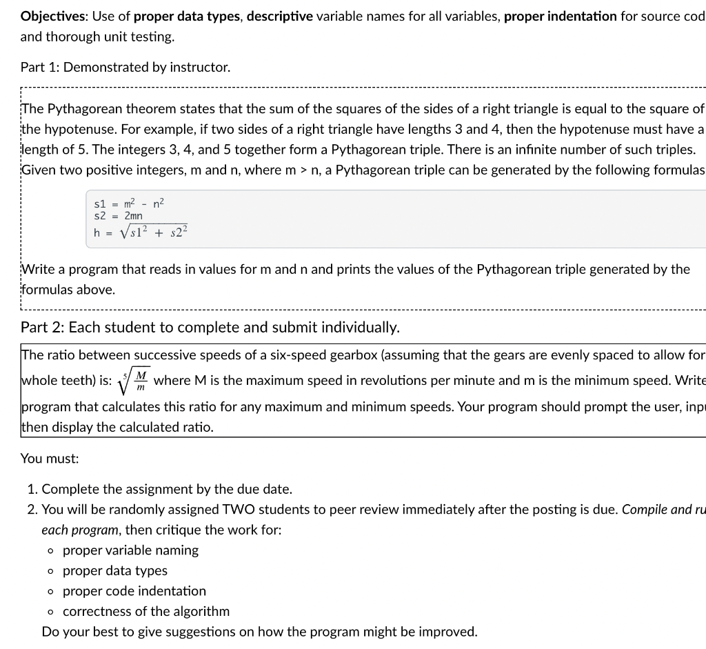 Solved Objectives: Use of proper data types, descriptive | Chegg.com