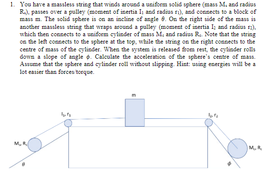 Solved 1. You have a massless string that winds around a | Chegg.com
