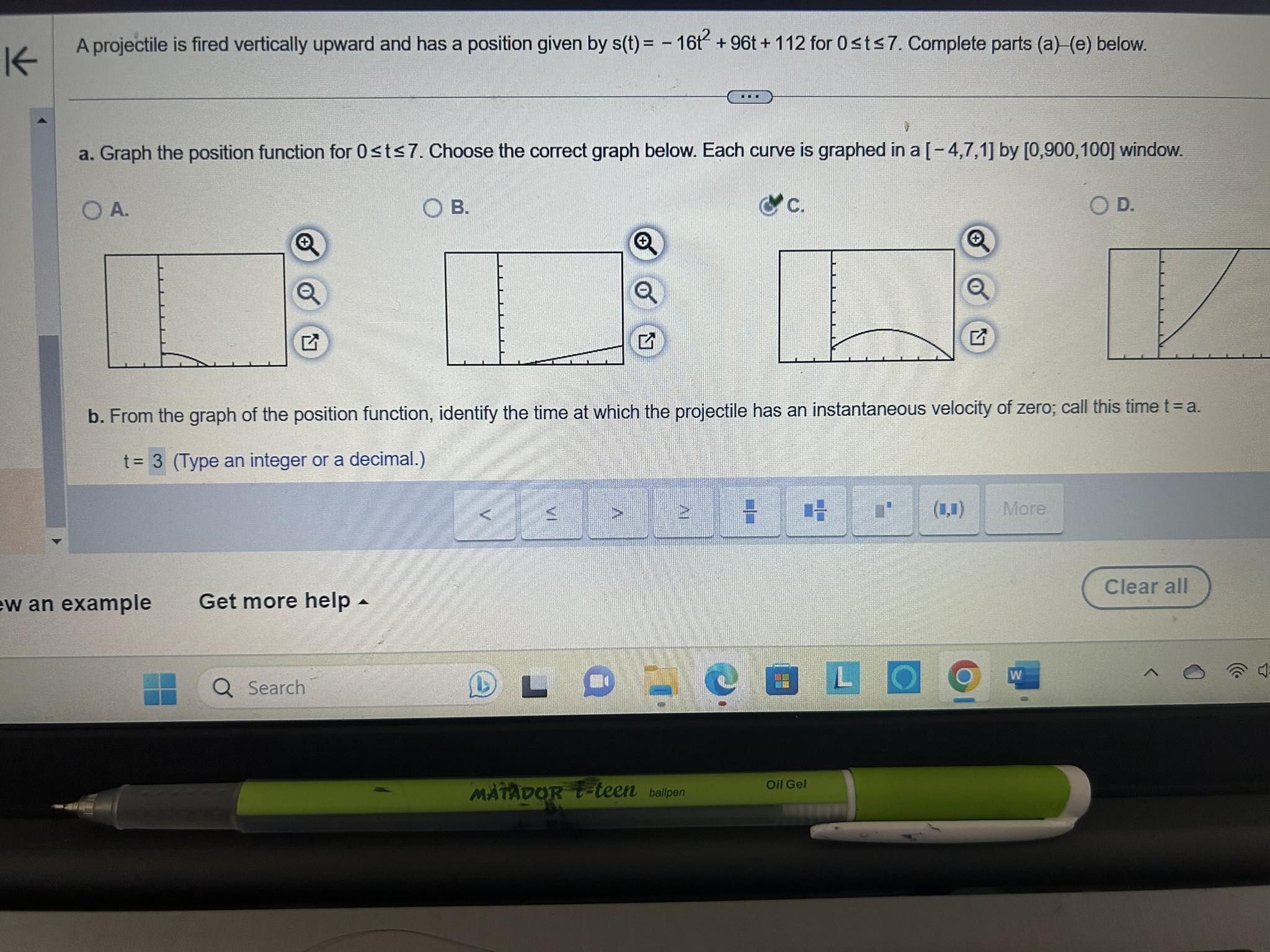 Solved A projectile is fired vertically upward and has a | Chegg.com