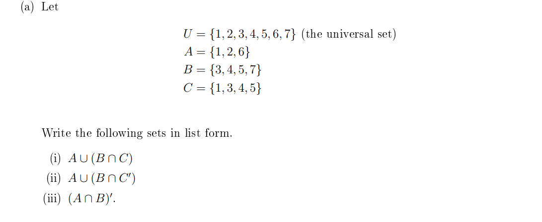 Solved U = {1(a) ﻿LetU={1,2,3,4,5,6,7} (the ﻿universal set) | Chegg.com