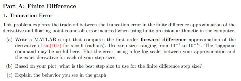 Solved Part A Finite Difference 1 Truncation Error This
