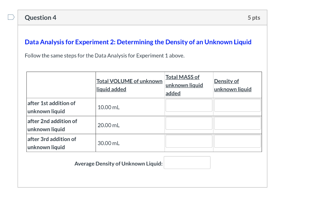 Solved Question 3 2.5 pts Data Collection for Experiment 2: | Chegg.com