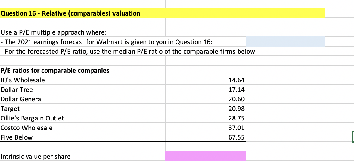 Question 16 - Relative (comparables) valuation Use a | Chegg.com
